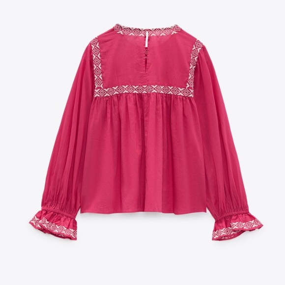 Zara | Tops | Nwt Zara Woman Blouse Top With Contrasting Embroidered ...